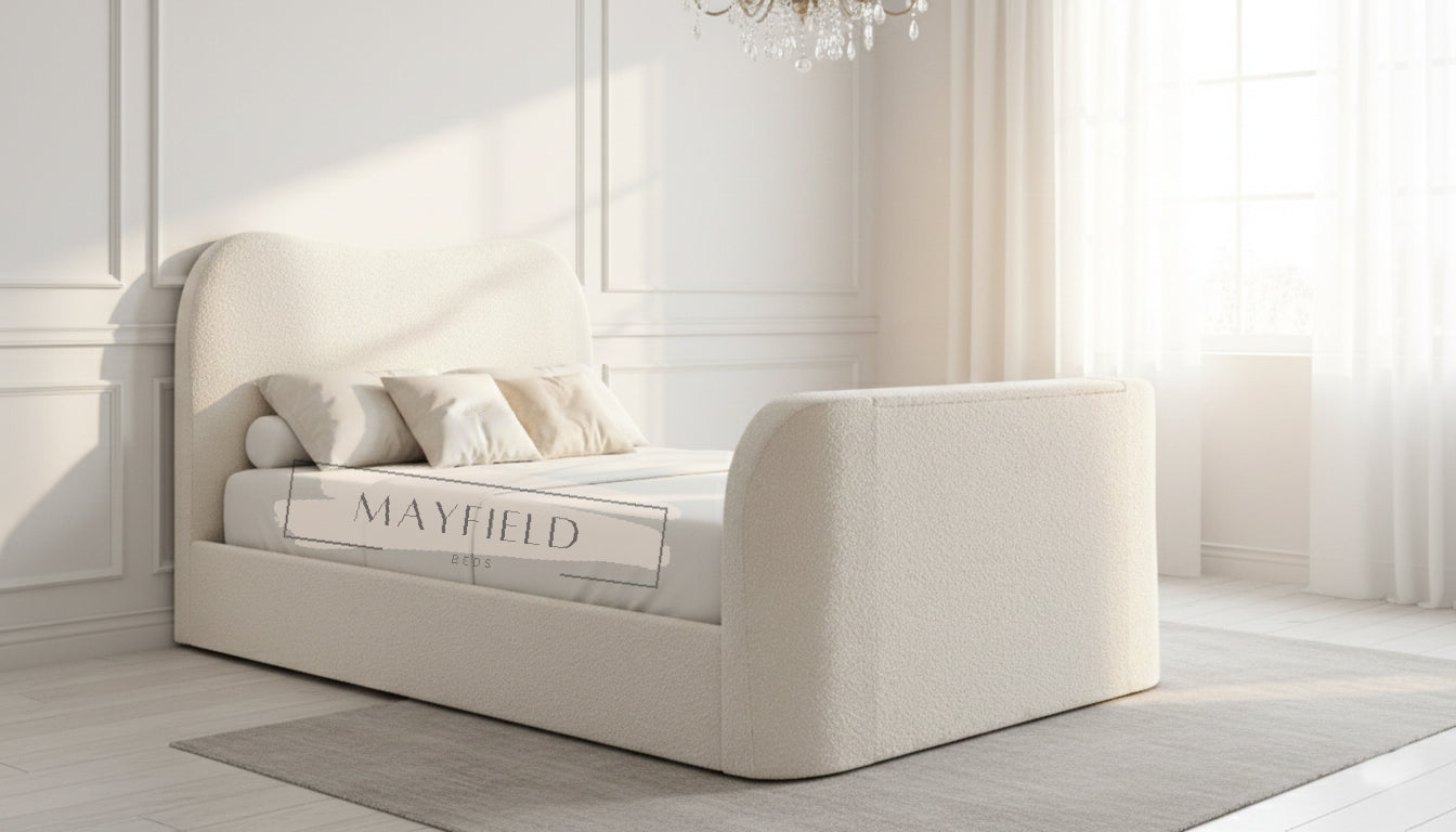 Luxury Teddy Boucle TV bed Frame With ottoman Storage & Mattress Optio
